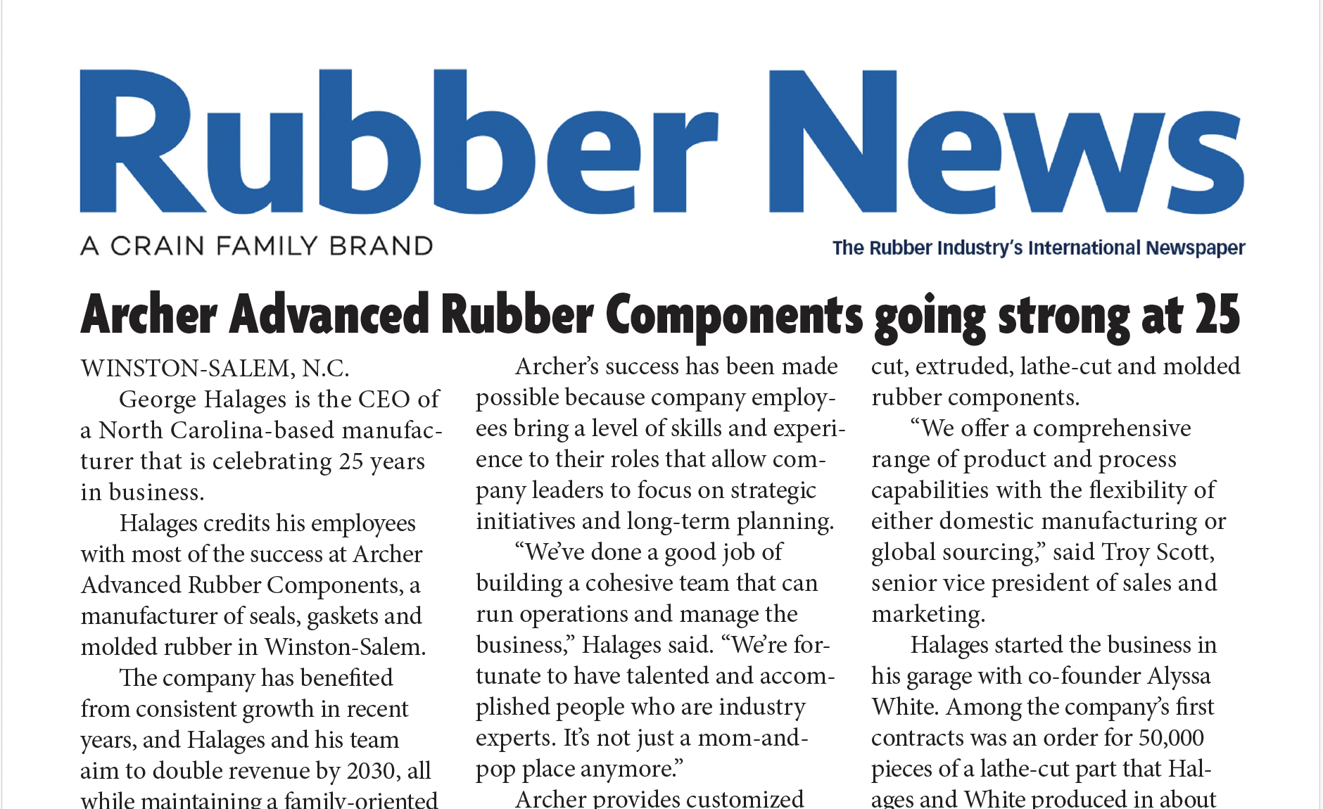 Archer Advanced Rubber Components going strong at 25 - Archer Seal